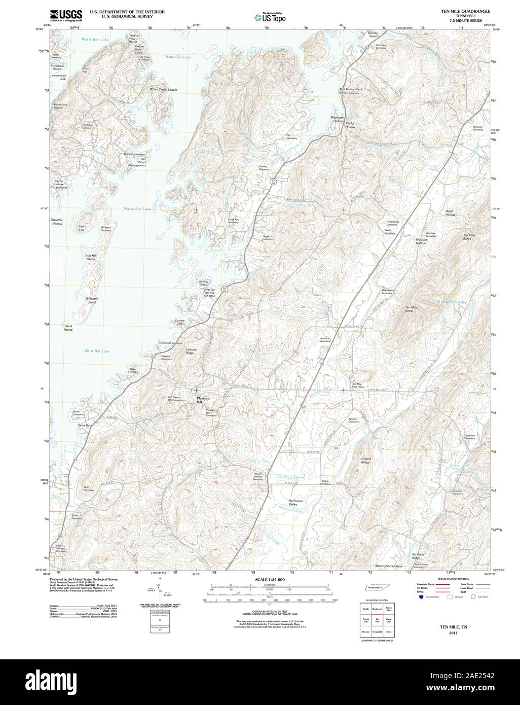 USGS TOPO Map Tennessee TN Ten Mile 20110628 TM Restoration Stock Photo ...