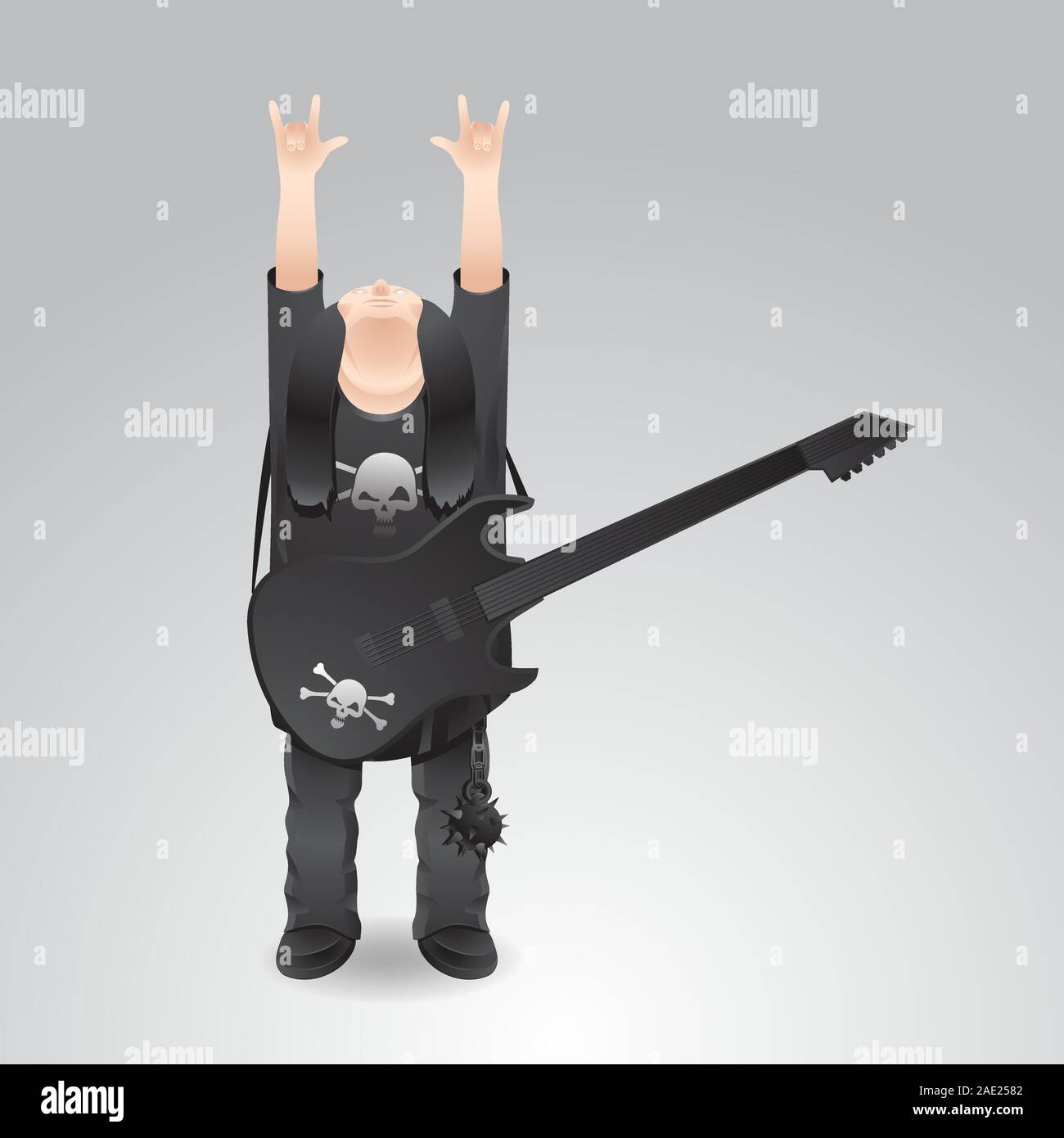 Rock musician with guitar showing horns gesture on an isolated ...