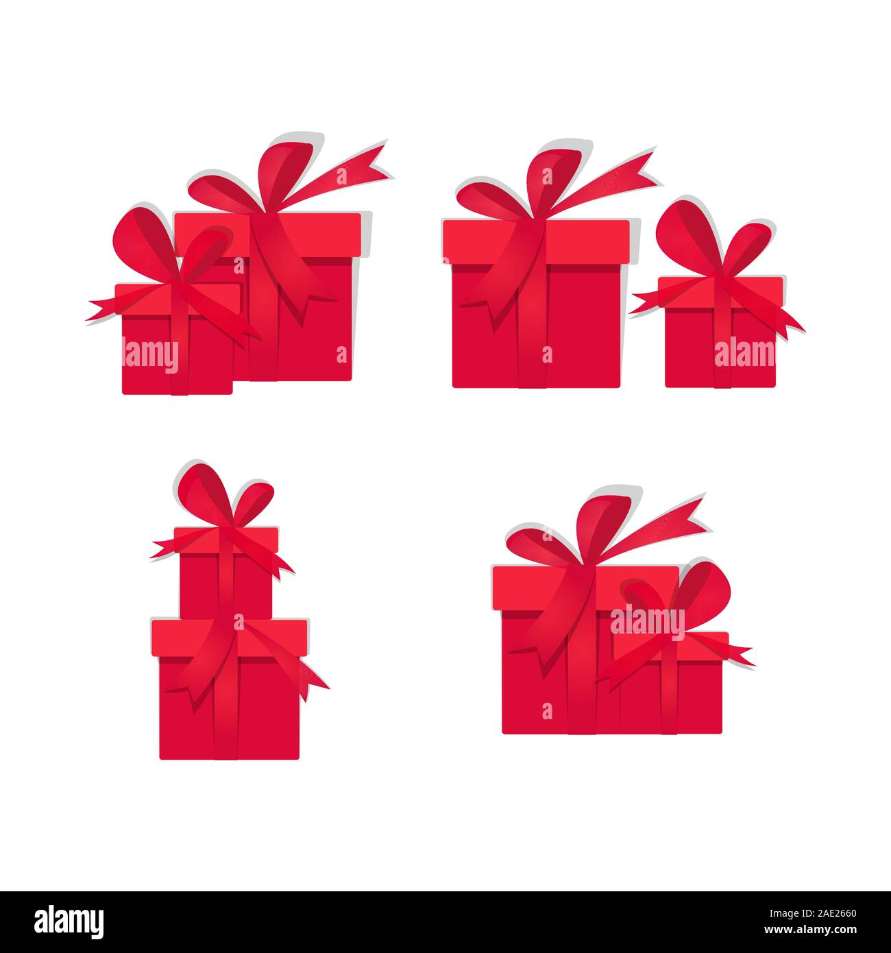 vector set of Red gift box symbols, christmas present wrapped with rich ...