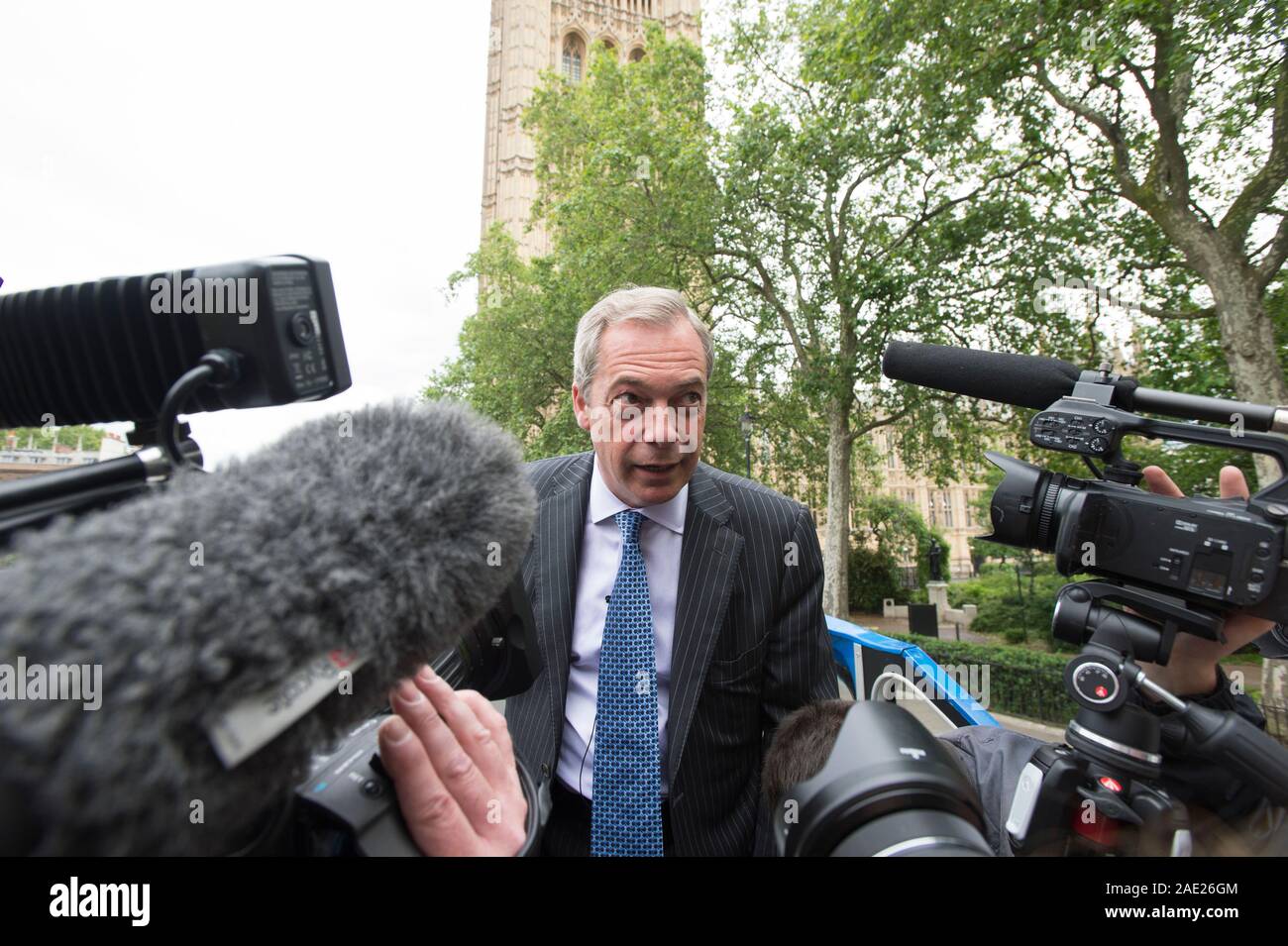 UKIP (UK Independence Party) Leader Nigel Farage riding on a open ...