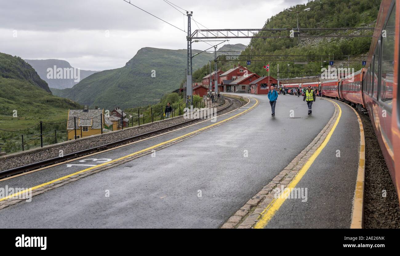 MYRDAL, NORWAY - July 20 2019: landscape with panoramic train at ...