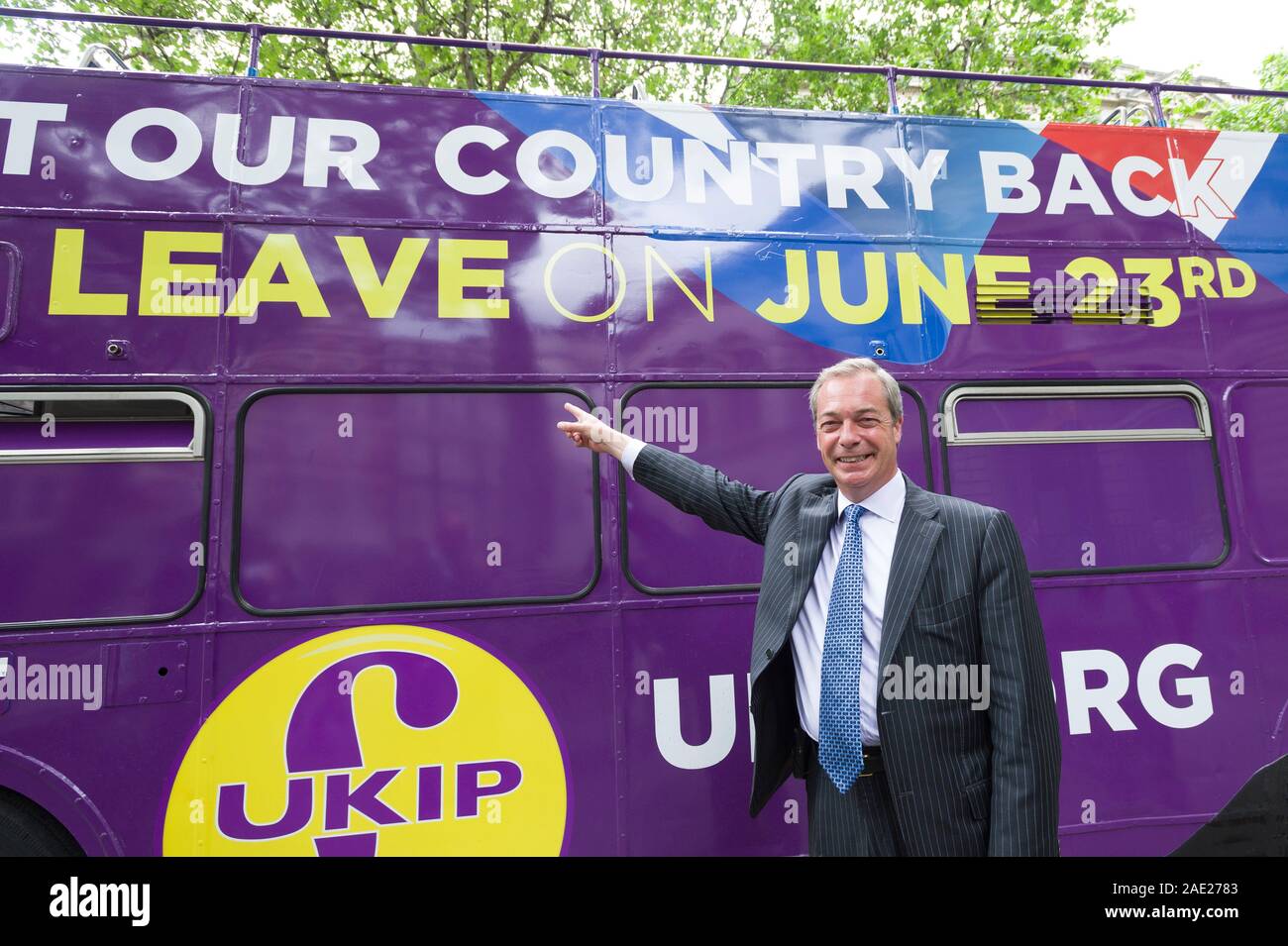UKIP (UK Independence Party) Leader Nigel Farage riding on a open ...