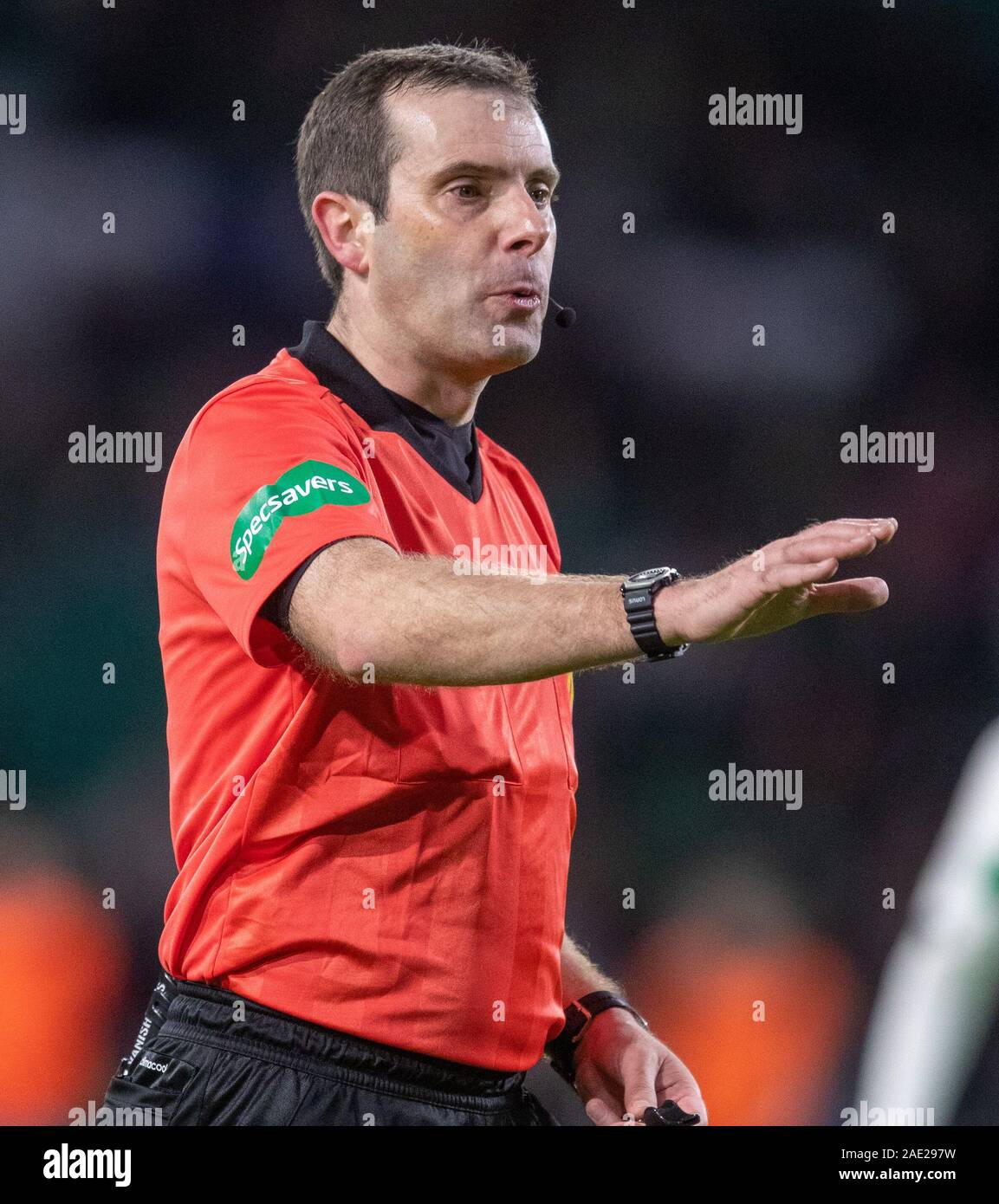 Referee Alan Muir during the Scottish Premiership match at Celtic Park ...