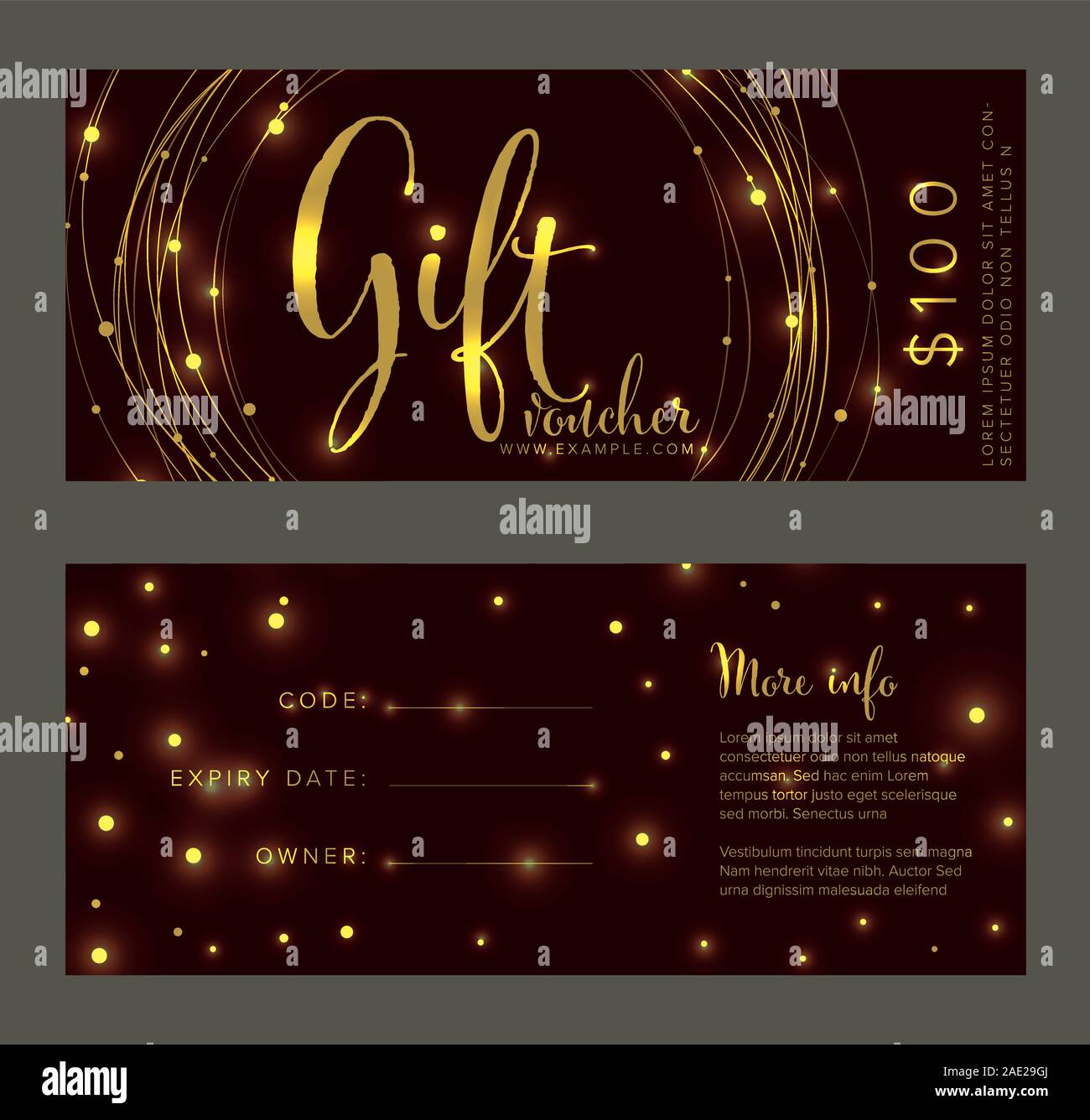 Premium golden gift voucher card print template - front and back layout ...