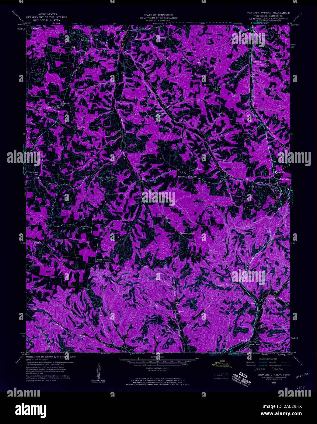 USGS TOPO Map Tennessee TN Turners Station 153235 1958 24000 Inverted ...