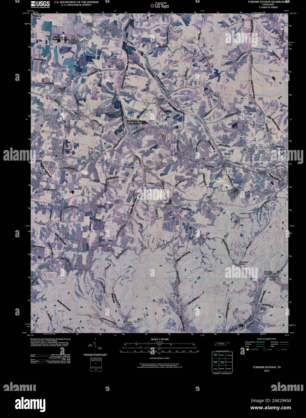 USGS TOPO Map Tennessee TN Turners Station 20100427 TM Inverted ...