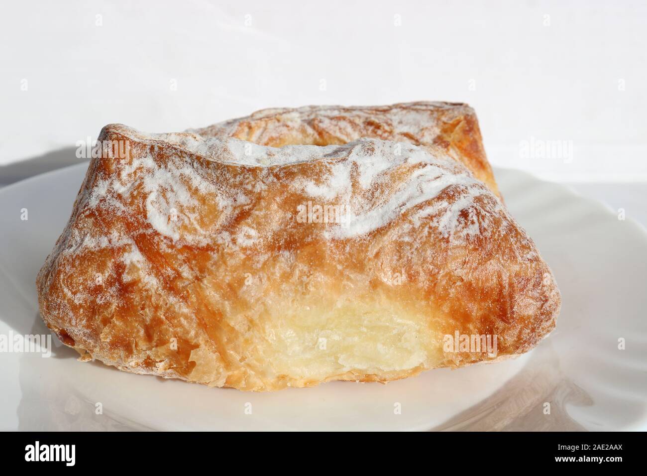 Freshly baked puff pastry with cottage cheese. European breakfast ...