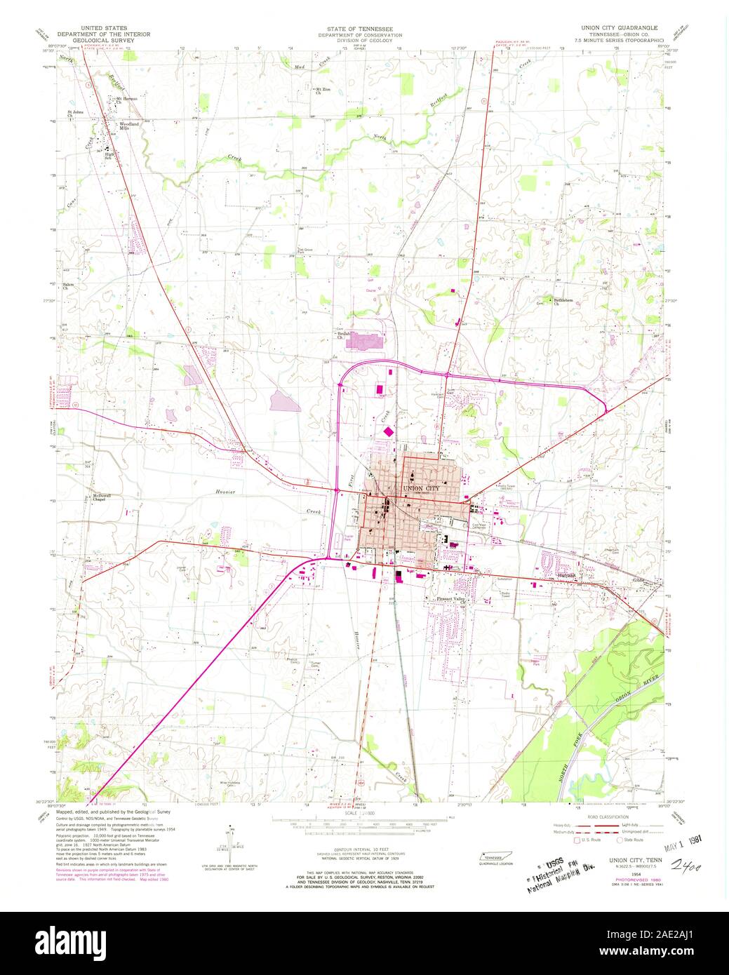 USGS TOPO Map Tennessee TN Union City 153252 1954 24000 Restoration ...