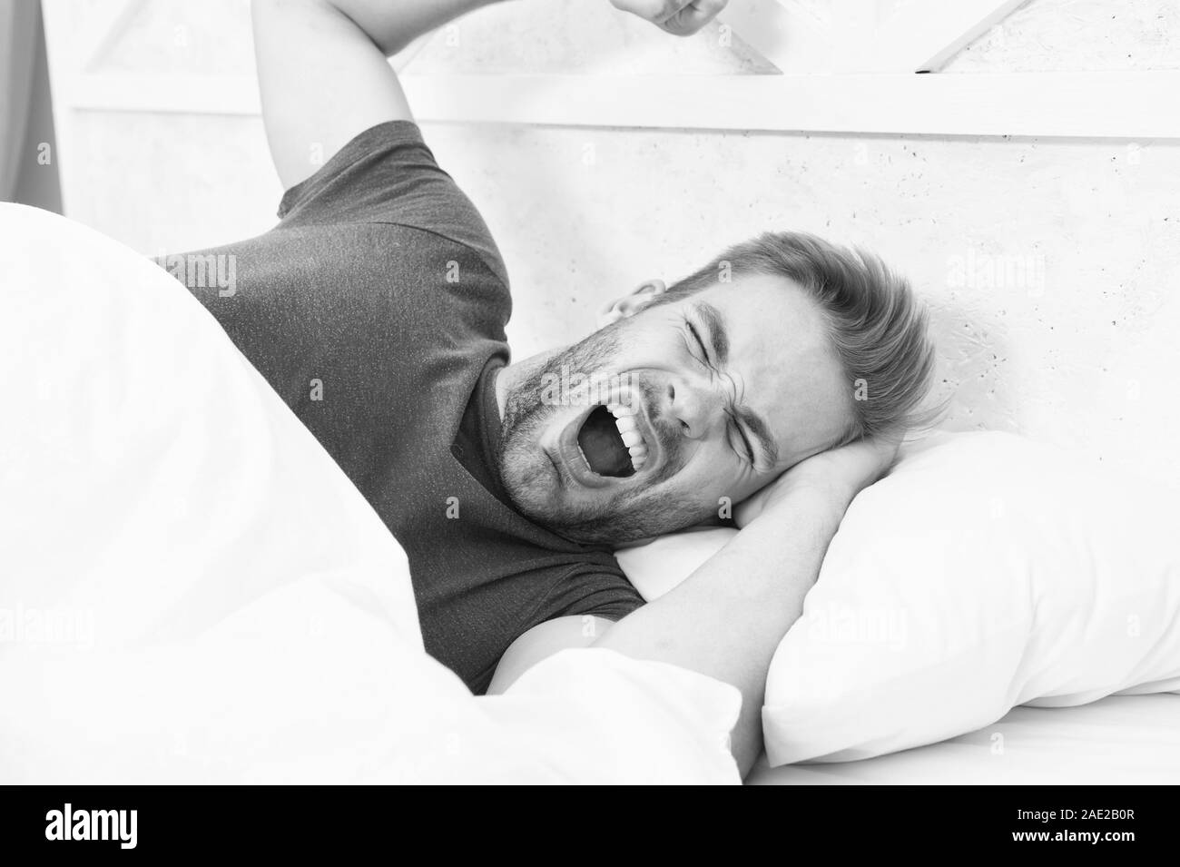 Tips sleeping better. Get enough amount of sleep every night. Bearded ...