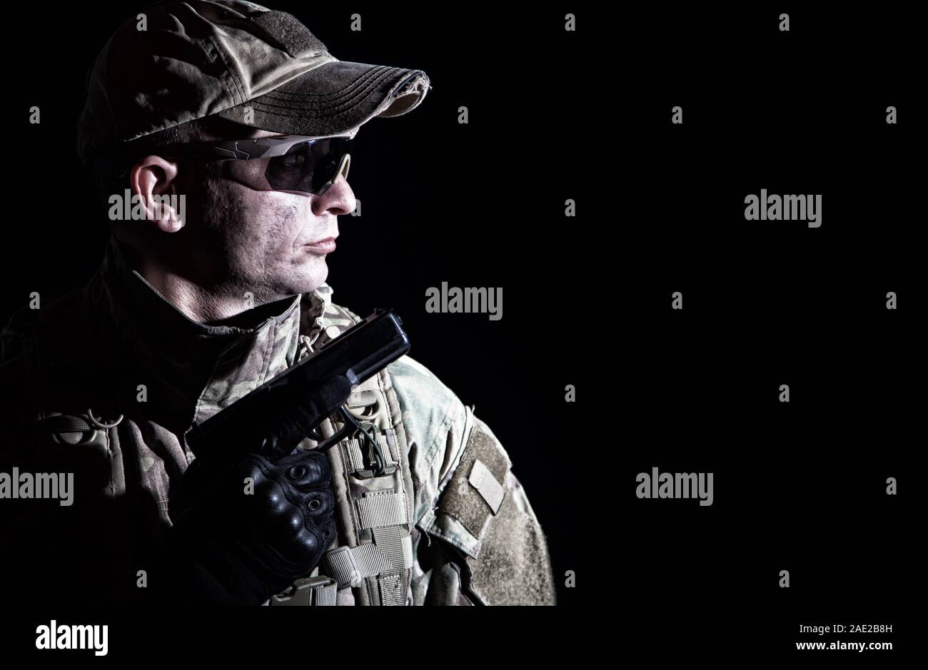 Portrait of army soldier armed service pistol Stock Photo - Alamy