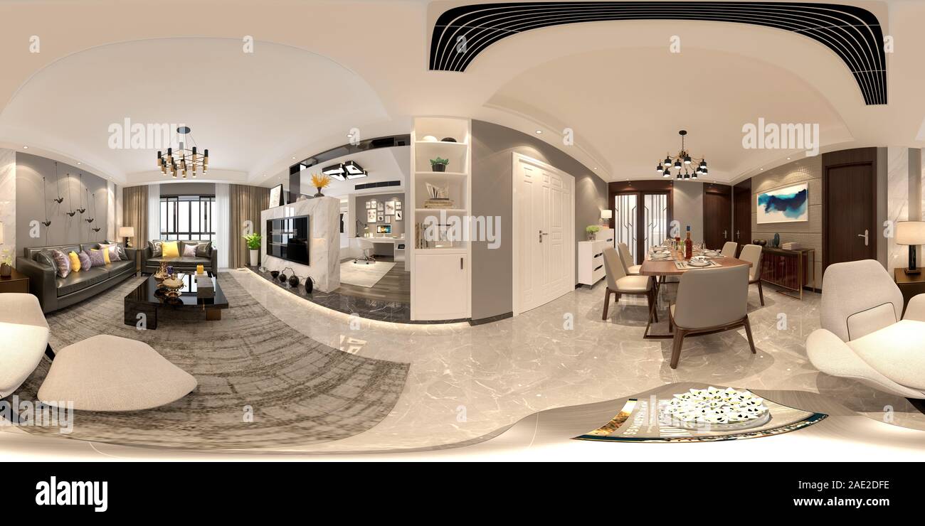 360 degrees home interior, 3d render Stock Photo - Alamy