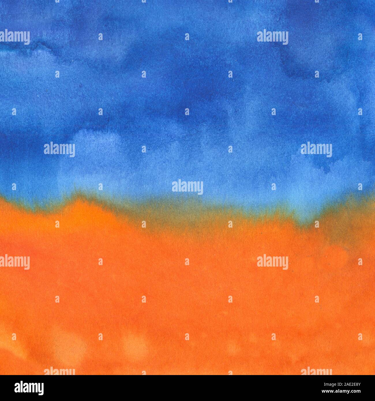 watercolor texture of mix of two contrasted colors deep blue and bright ...