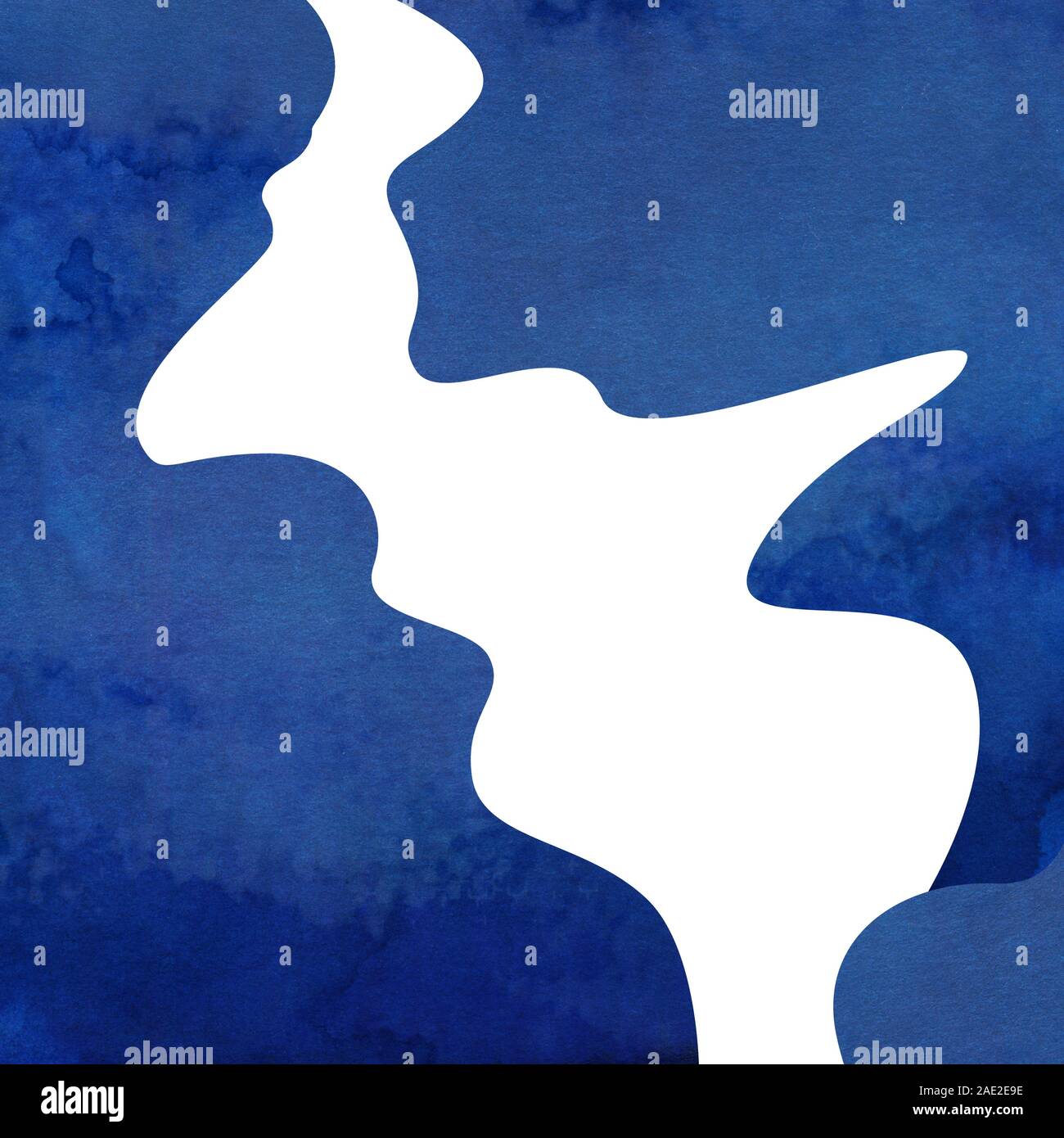 deep blue watercolor borders with white copy space inside Stock Photo ...