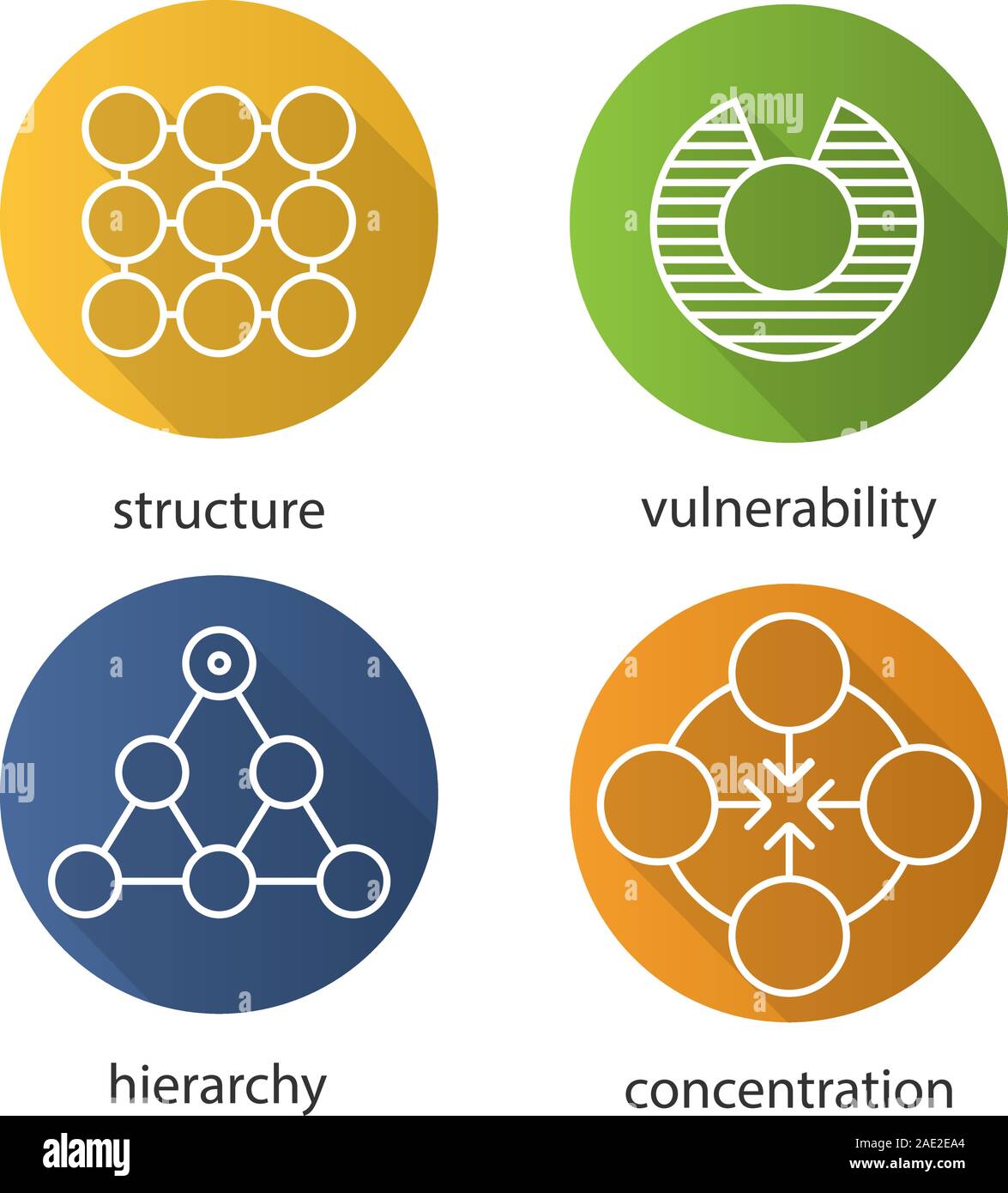 Abstract symbols flat linear long shadow icons set. Structure ...