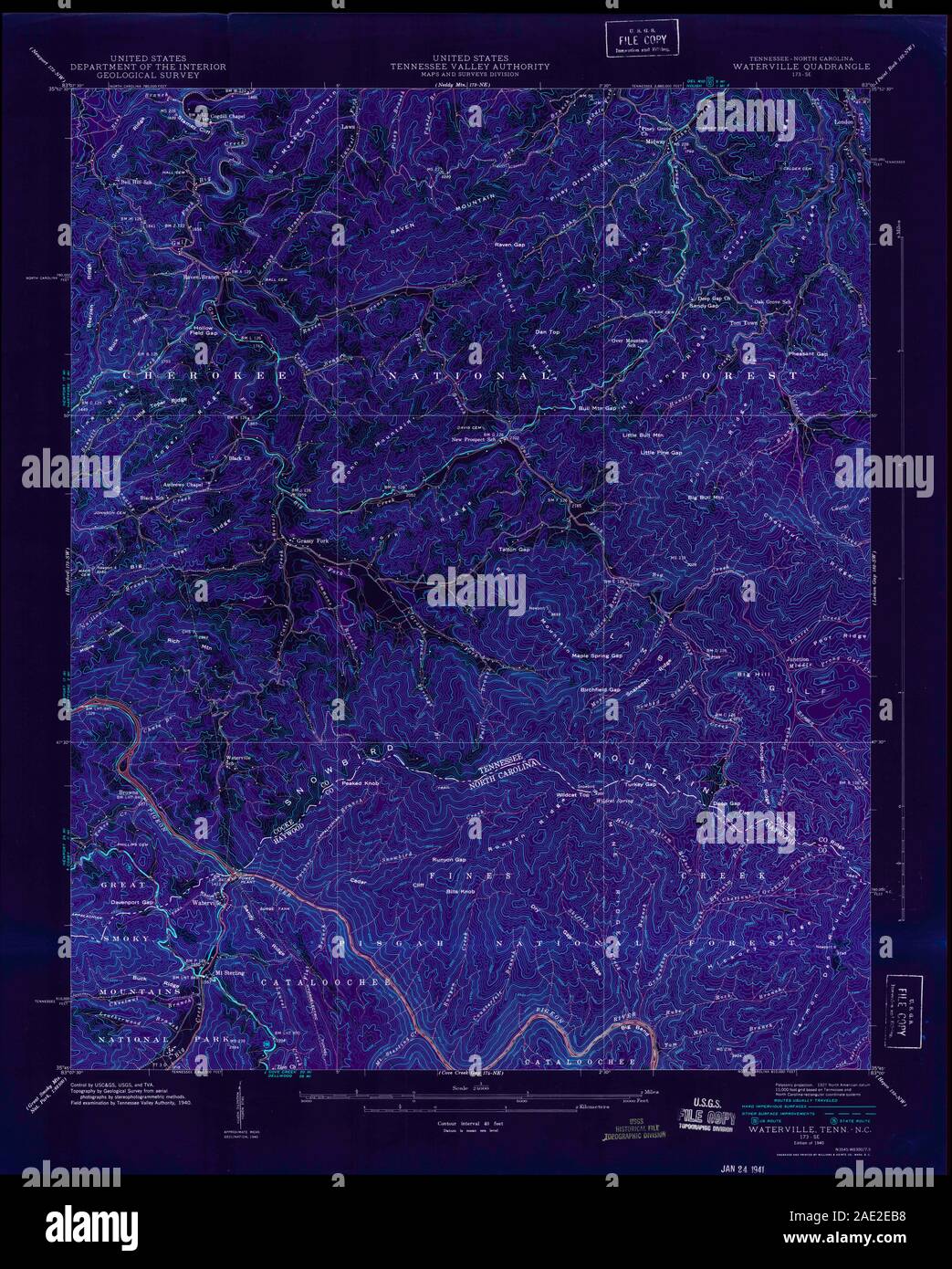 USGS TOPO Map Tennessee TN Waterville 153311 1940 24000 Inverted ...