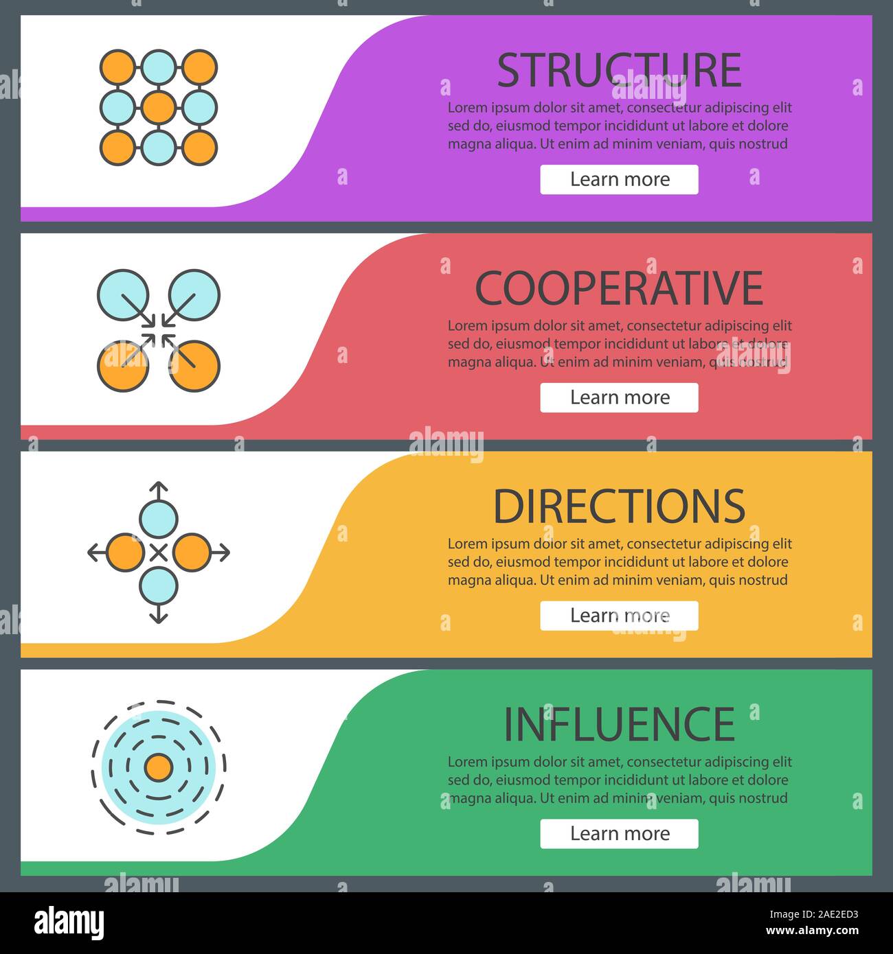 Abstract symbols web banners templates set. Structure, cooperative ...