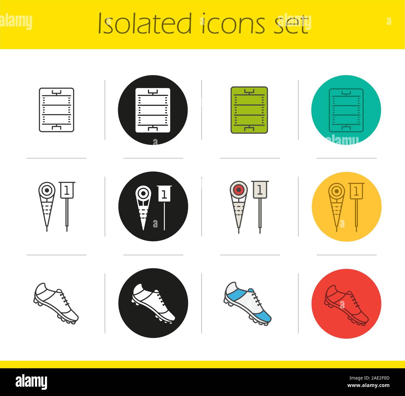 American football icons set. Linear, black and color styles. Player's ...