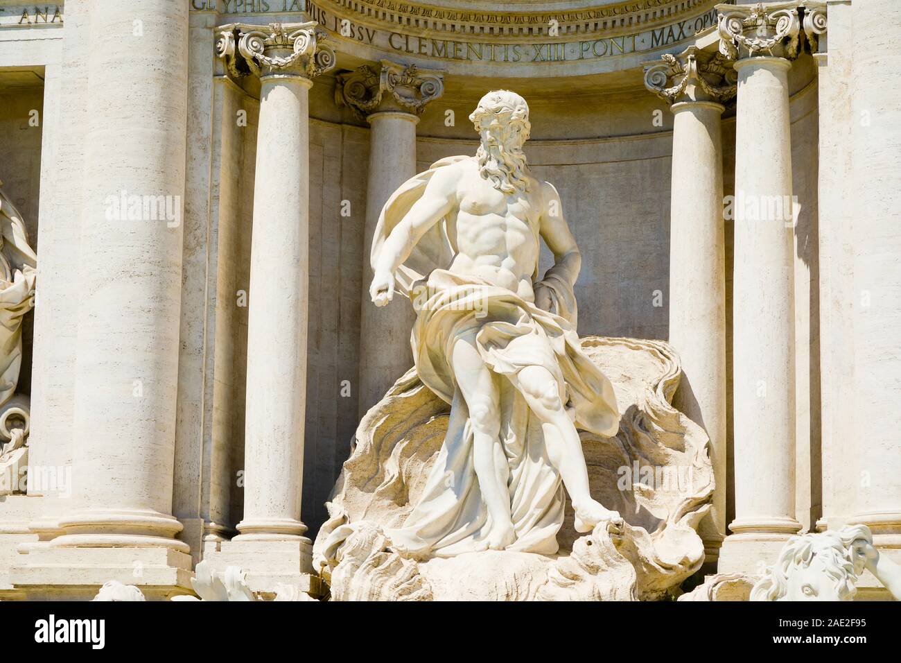 Detail of Neptune statue from Trevi Fountain, Fontana di Trevi in the ...
