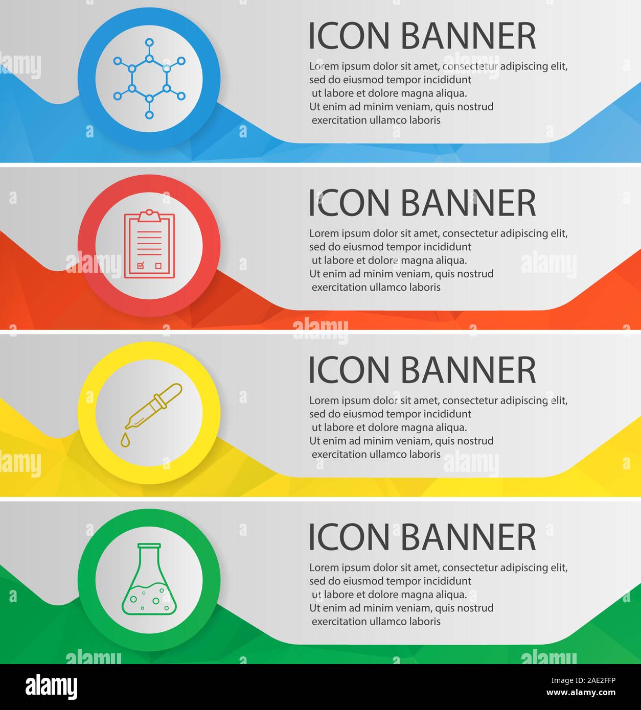 Science laboratory banner templates set. Pipette with drop, boiling ...