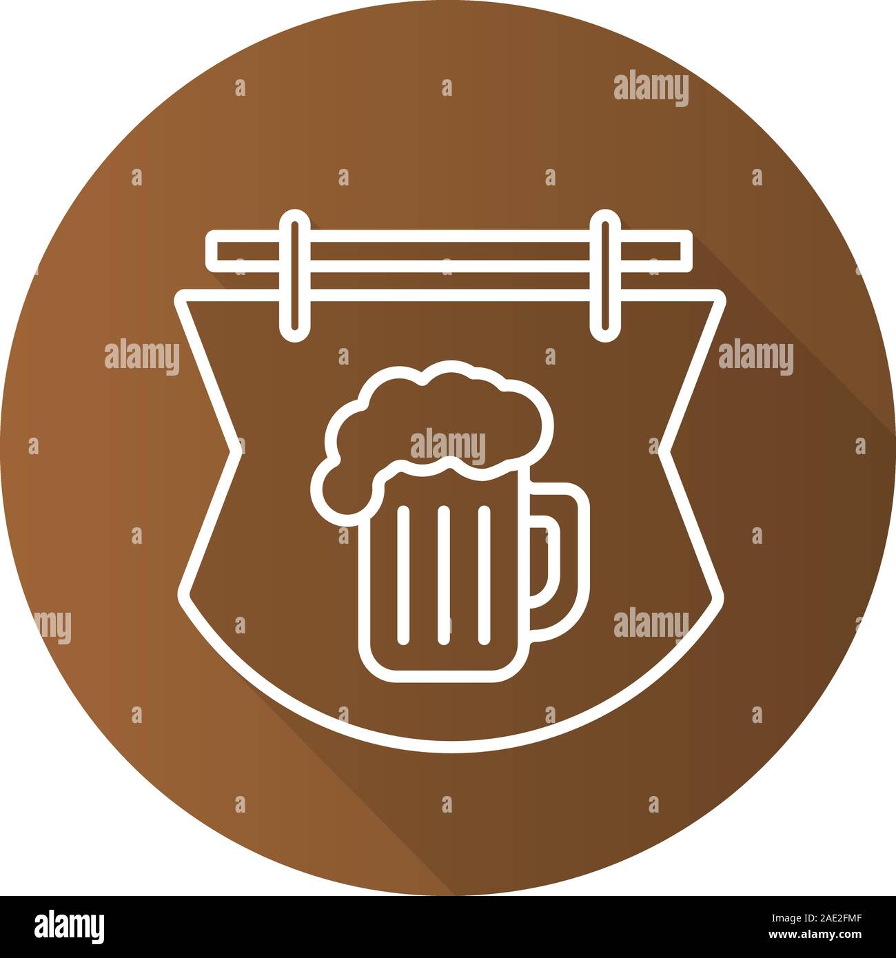 Wooden bar signboard. Flat linear long shadow icon. Tavern. Pub sign ...