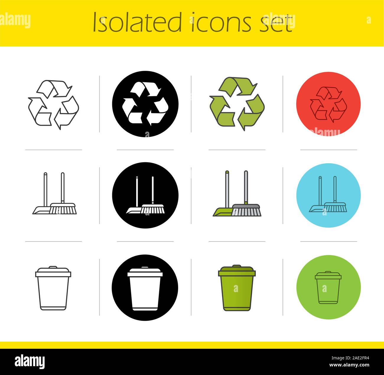 Cleaning service icons set. Linear, black and color styles. Environment ...