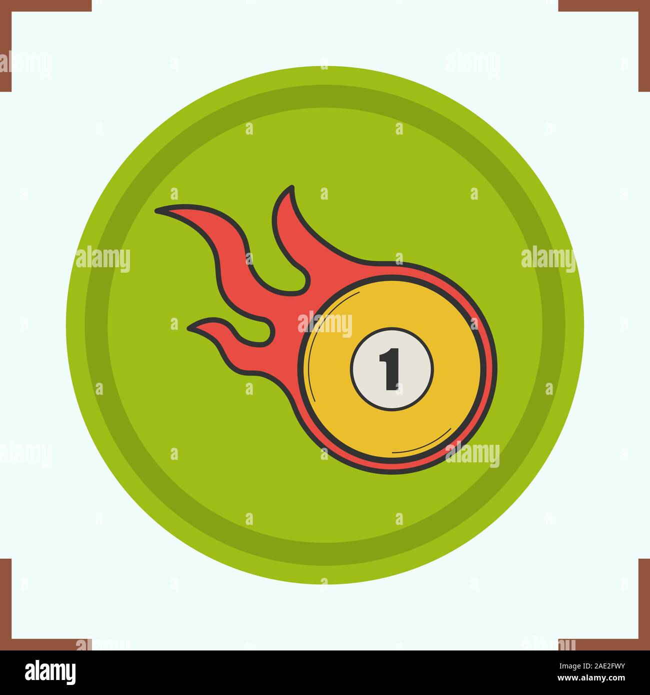 Burning billiard ball color icon. Number 1 billiard ball. Isolated ...