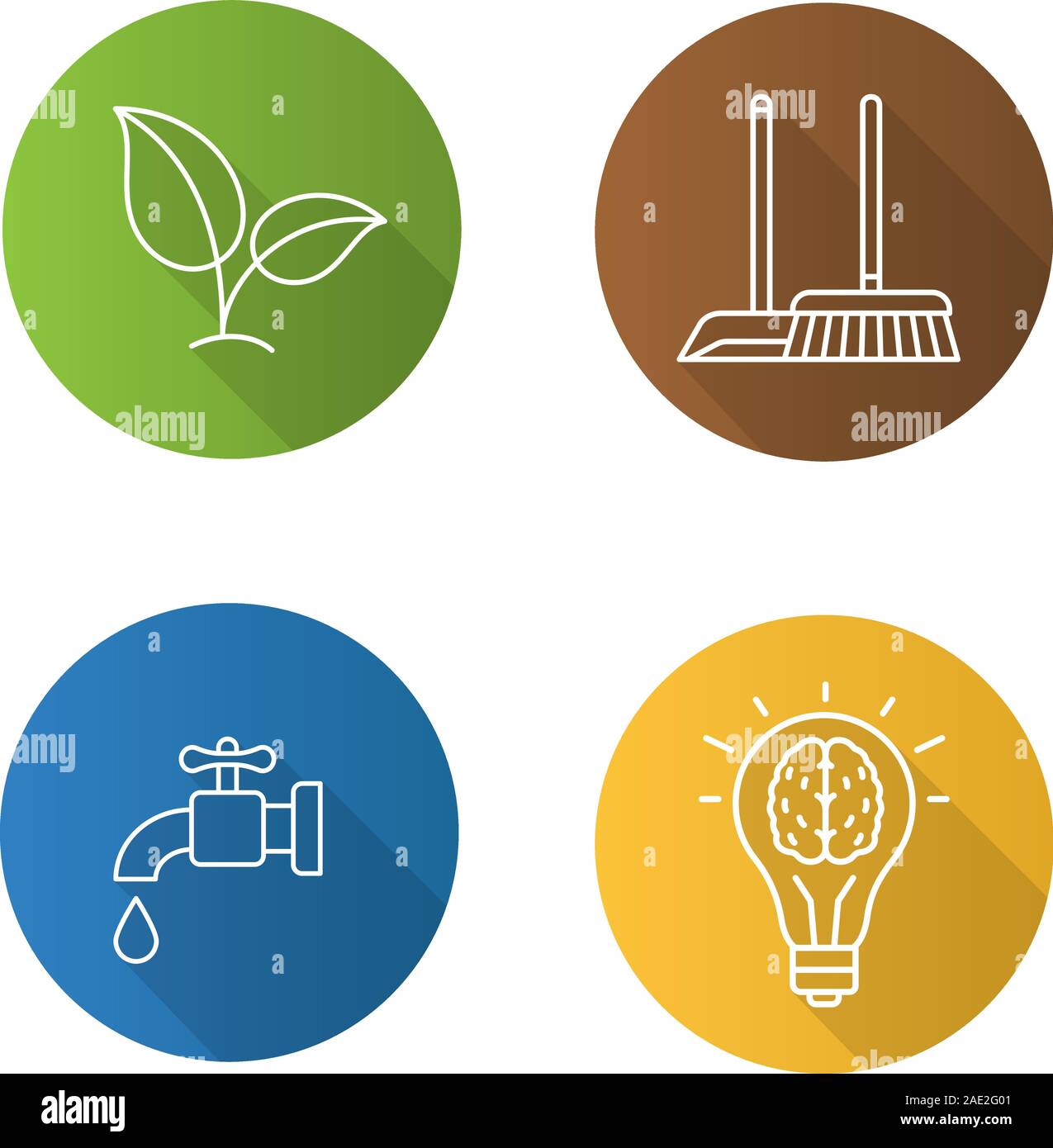 Environment protection flat linear long shadow icons set. Ecology sign ...