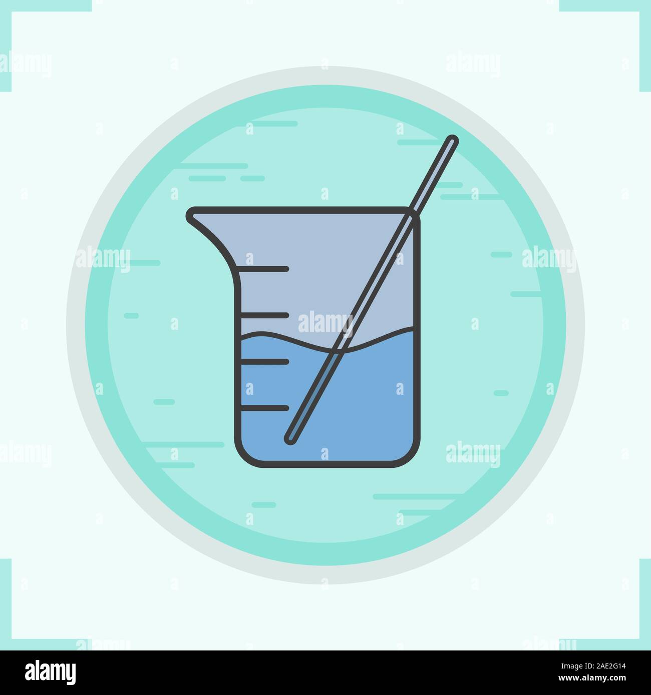Beaker with rod and liquid color icon. Chemical experiment. Isolated ...