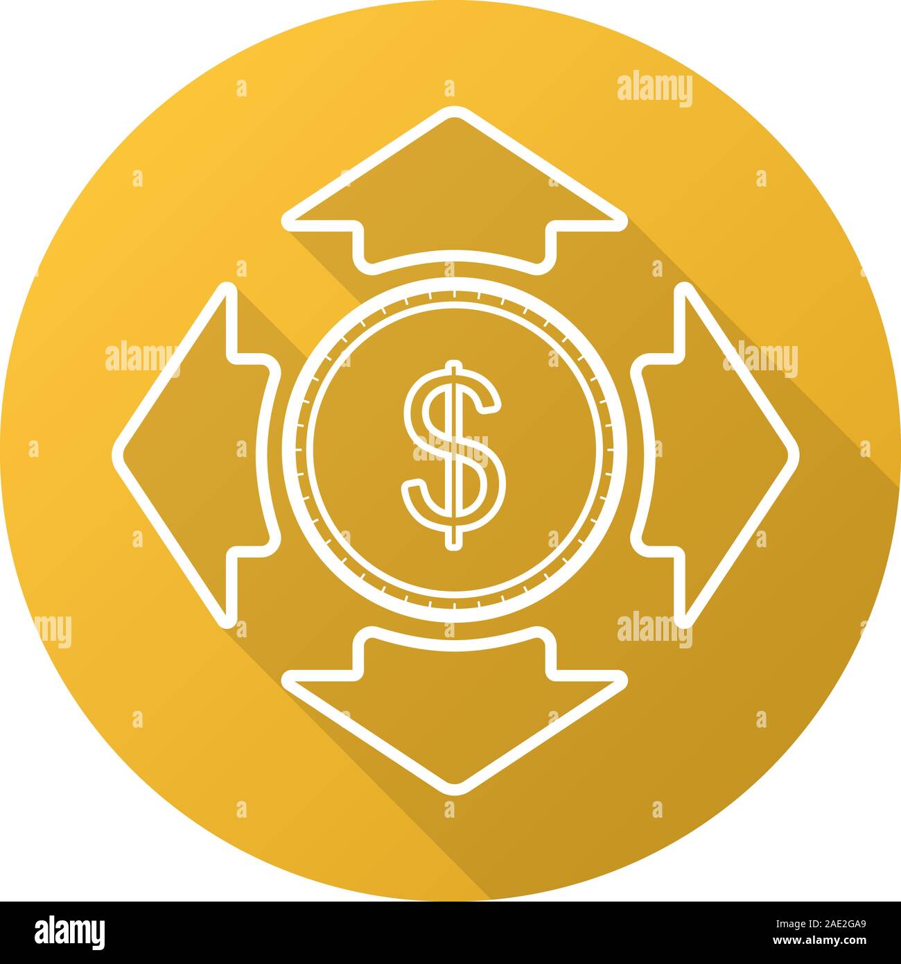 Money spending flat linear long shadow icon. Dollar coin with all ...