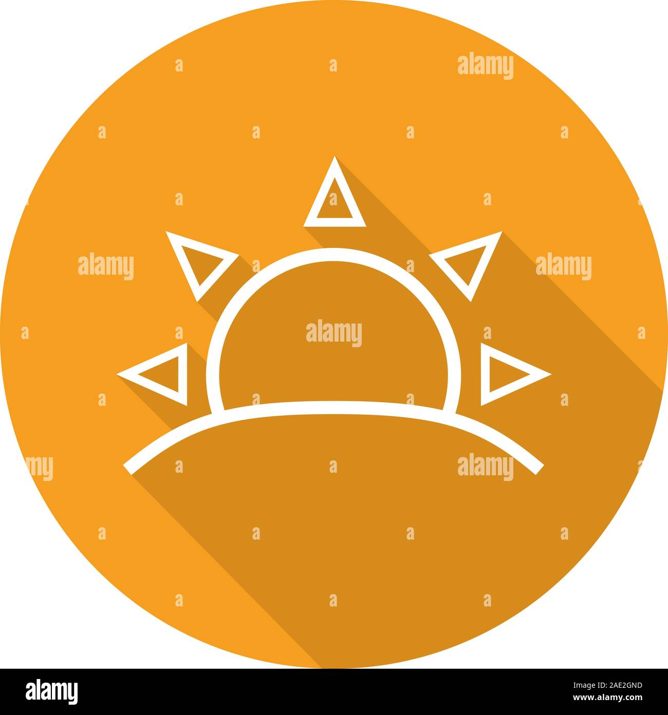 Rising sun flat linear long shadow icon. Dawn. Vector line symbol Stock ...