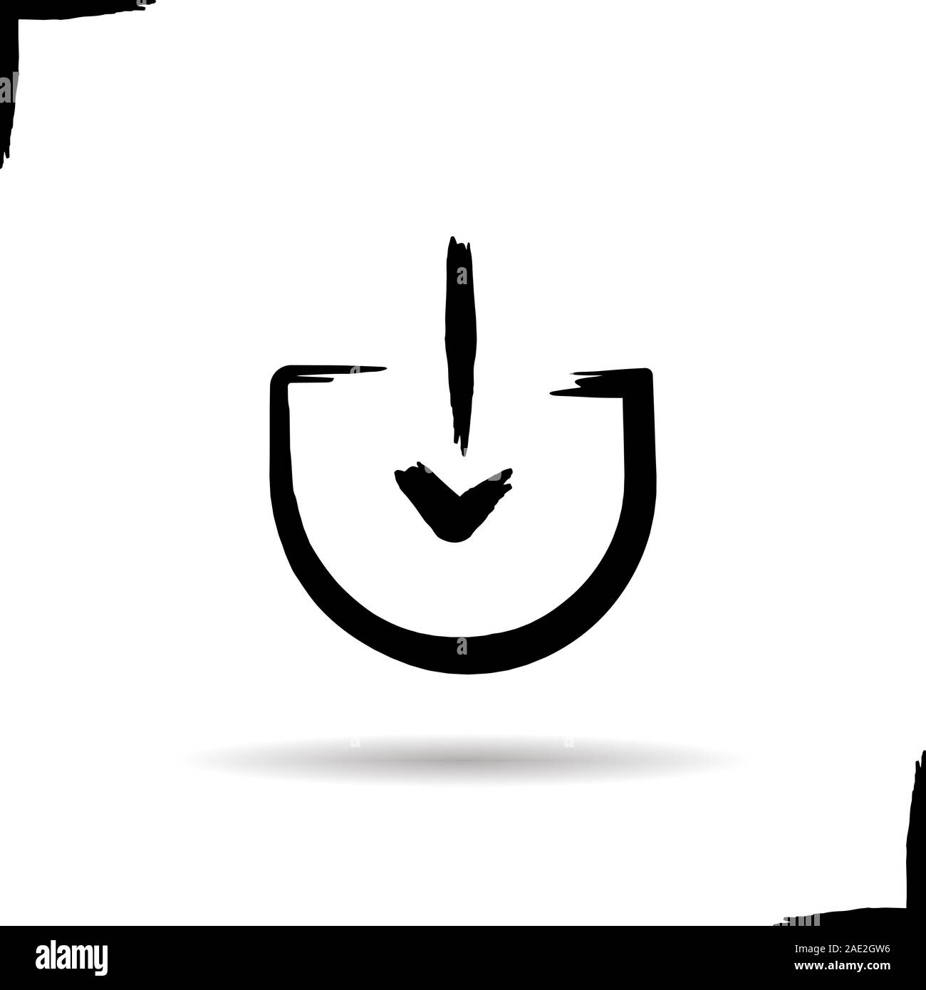 Download arrow icon. Drop shadow symbol. Ink brush stroke. Vector ...