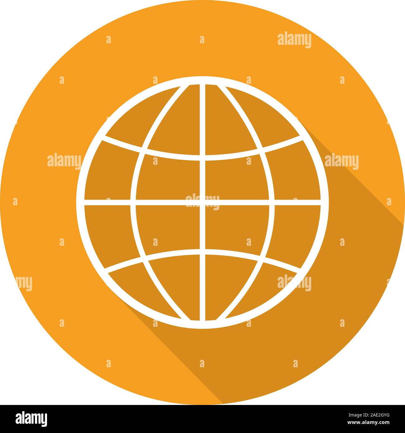 Globe flat linear long shadow icon. Earth spherical model. Vector line ...