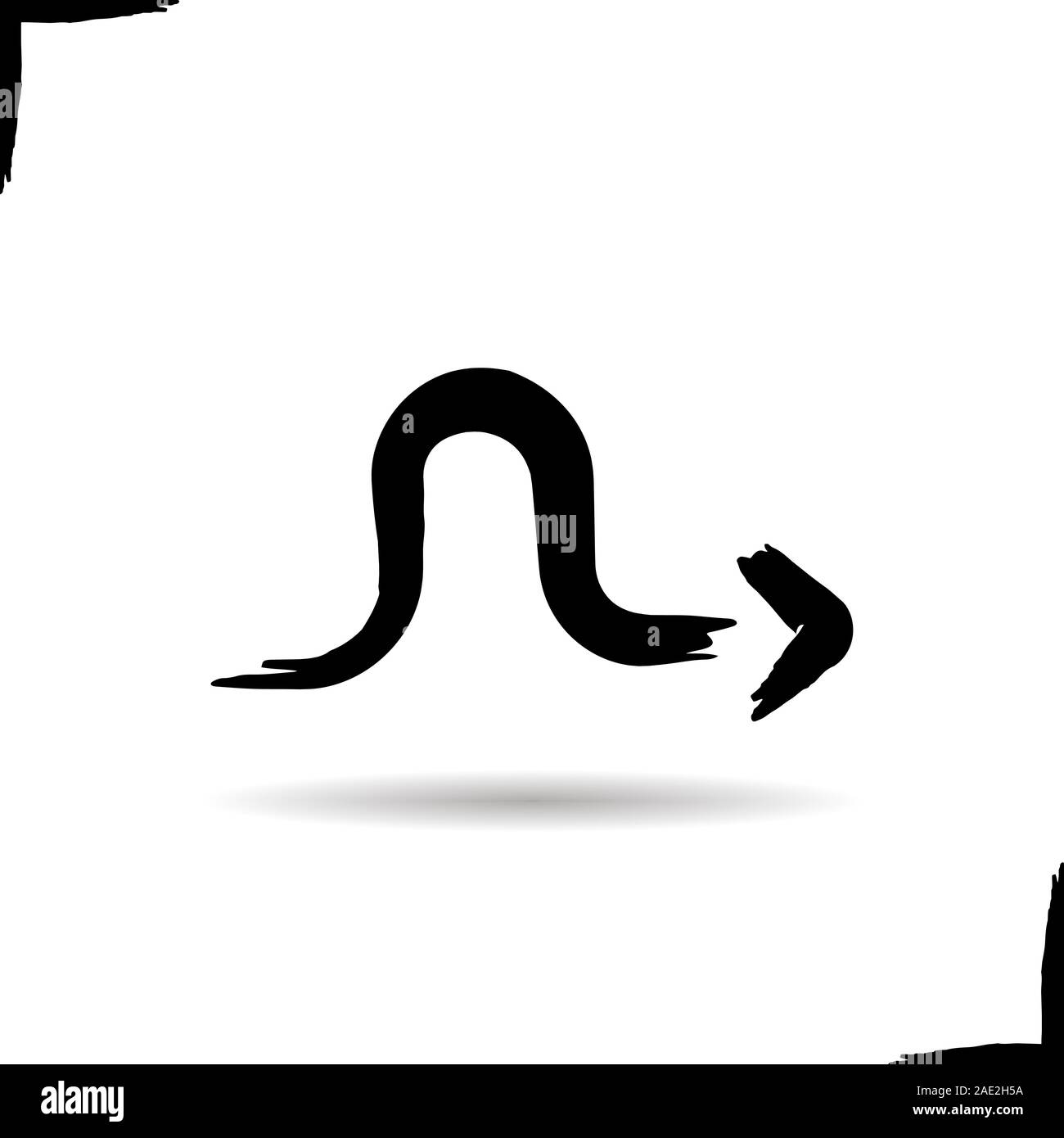 Curved arrow right icon. Drop shadow direction art symbol. Pointing ink ...