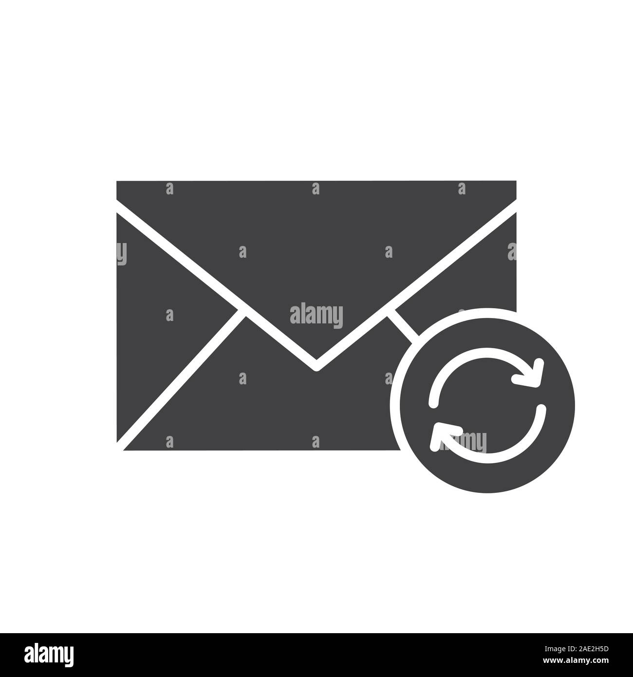 Refresh email glyph icon. Silhouette symbol. Email letter with recycle ...