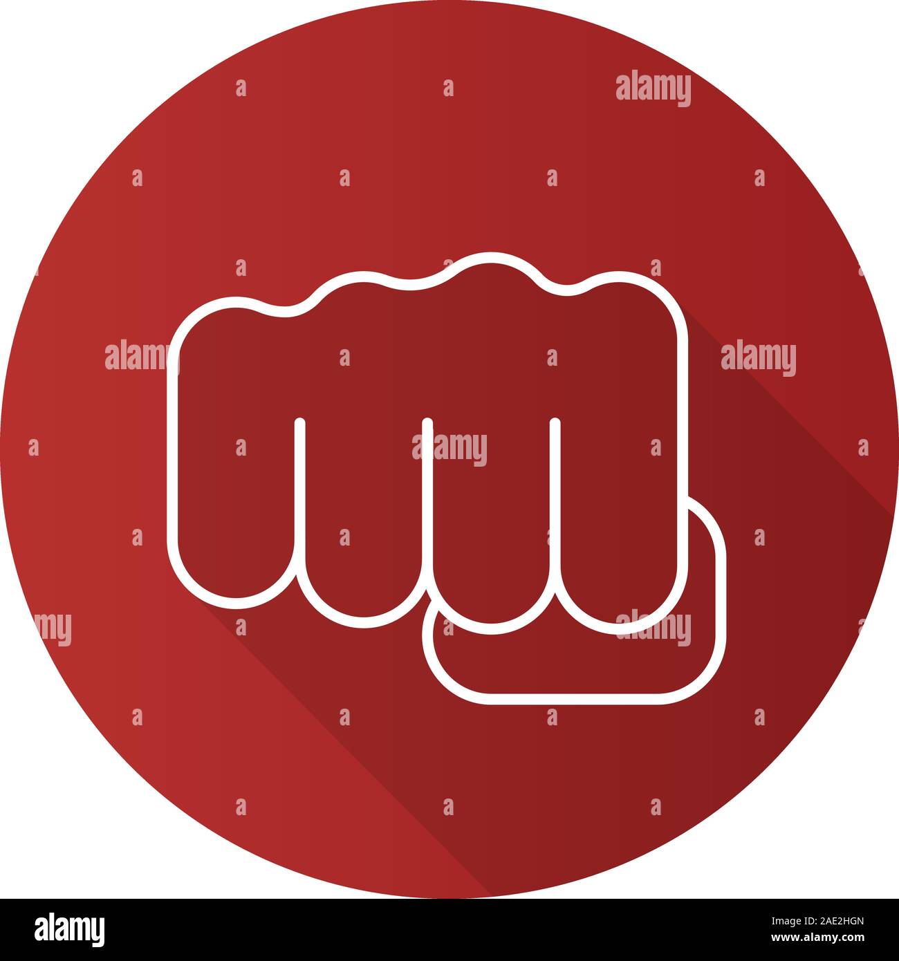 Punch flat linear long shadow icon. Squeezed fist. Vector line symbol ...
