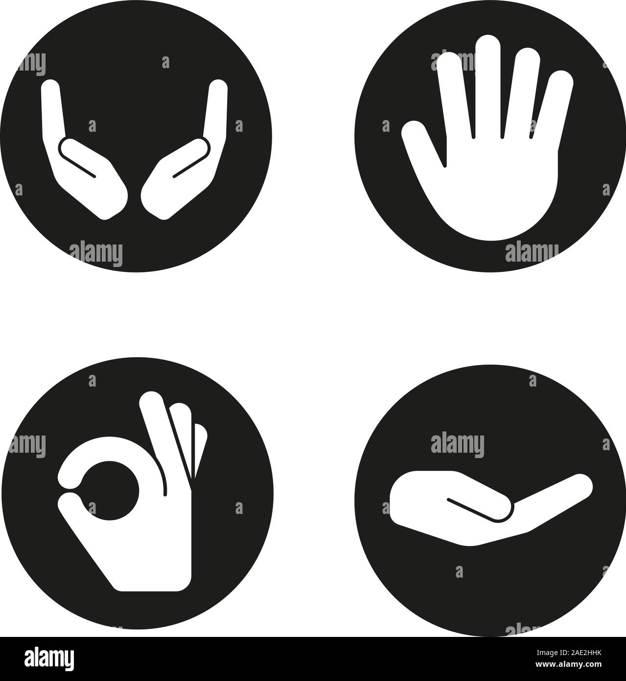 Hand gestures icons set. Begging and cupped hands, palm, ok gesture ...