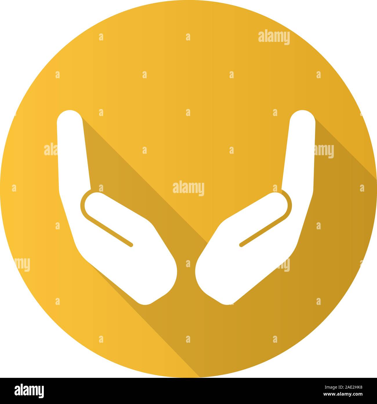 Cupped hands flat design long shadow icon. Vector silhouette symbol ...