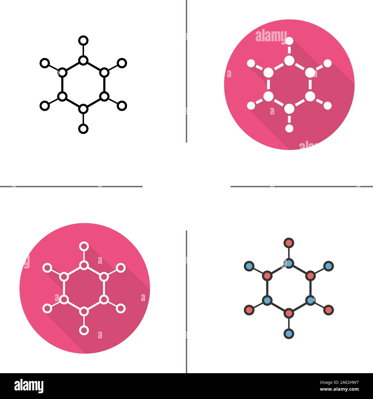 Molecule icon. Flat design, linear and color styles. Molecular ...