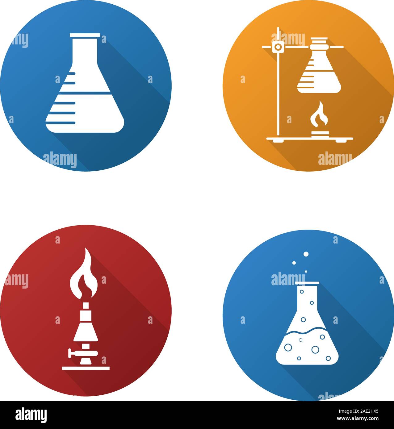 School chemistry lab equipment. Flat design long shadow icons set ...