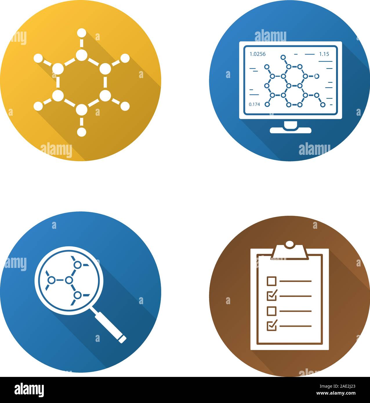 Science lab flat design long shadow icons set. Molecule, laboratory ...