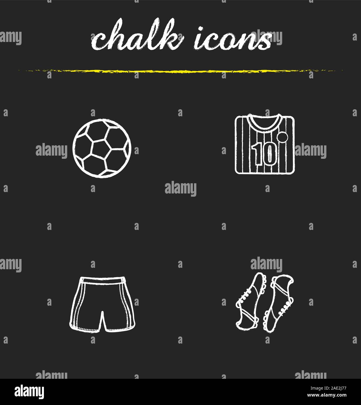 Soccer chalk icons set. Football shirt, boots and shorts, ball. Soccer ...