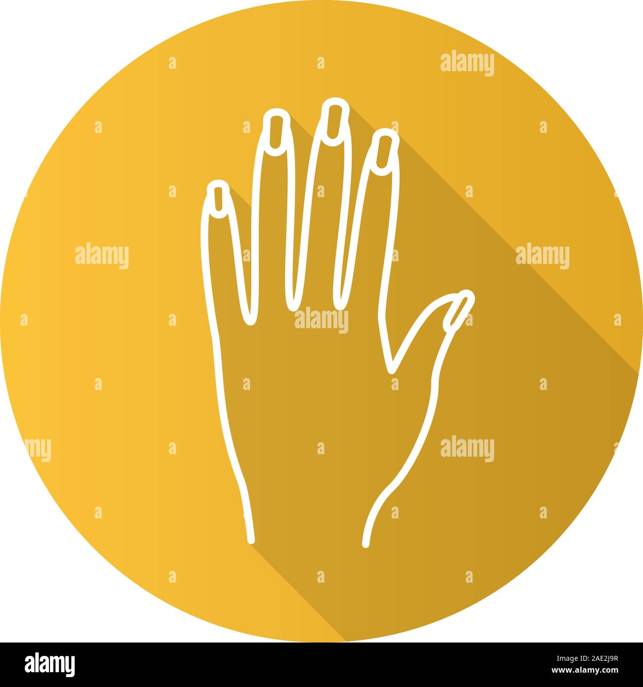 Woman's hand flat linear long shadow icon. Manicure. Vector line symbol ...