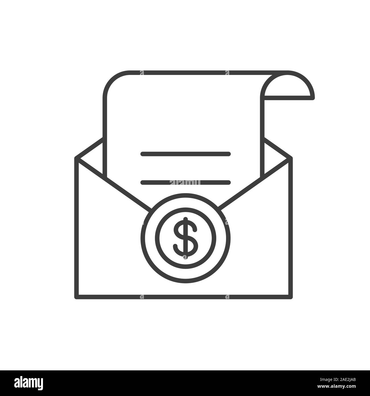 Salary linear icon. Thin line illustration. Check in open envelope ...