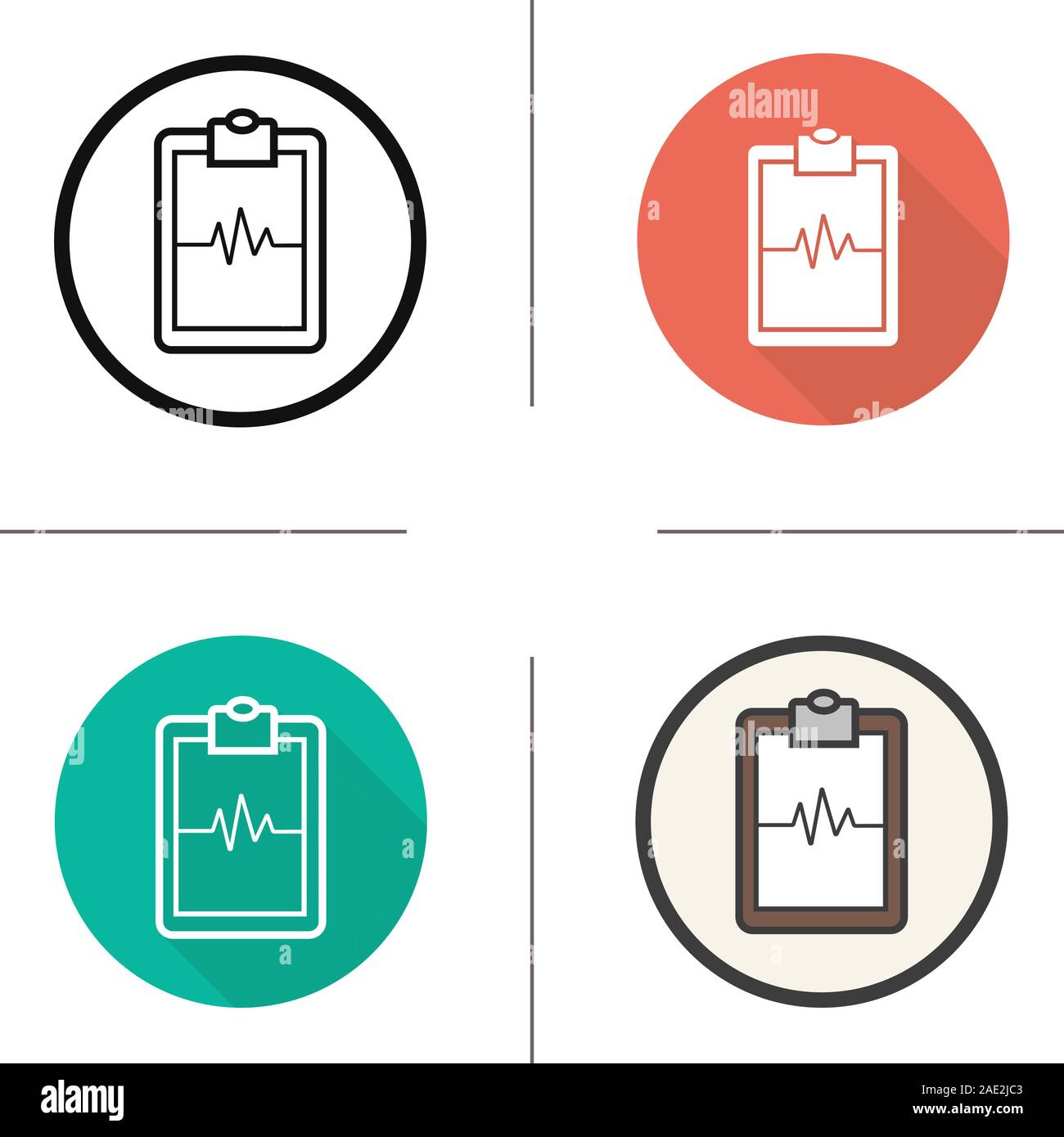 Cardiogram clipboard icon. Flat design, linear and color styles. Heart ...