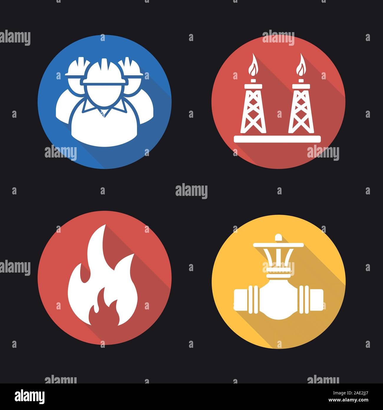 Gas industry flat design long shadow icons set. Industrial workers ...