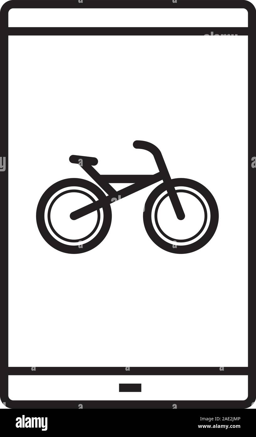 Smartphone cycling app icon. Thin line illustration. Smart phone with ...