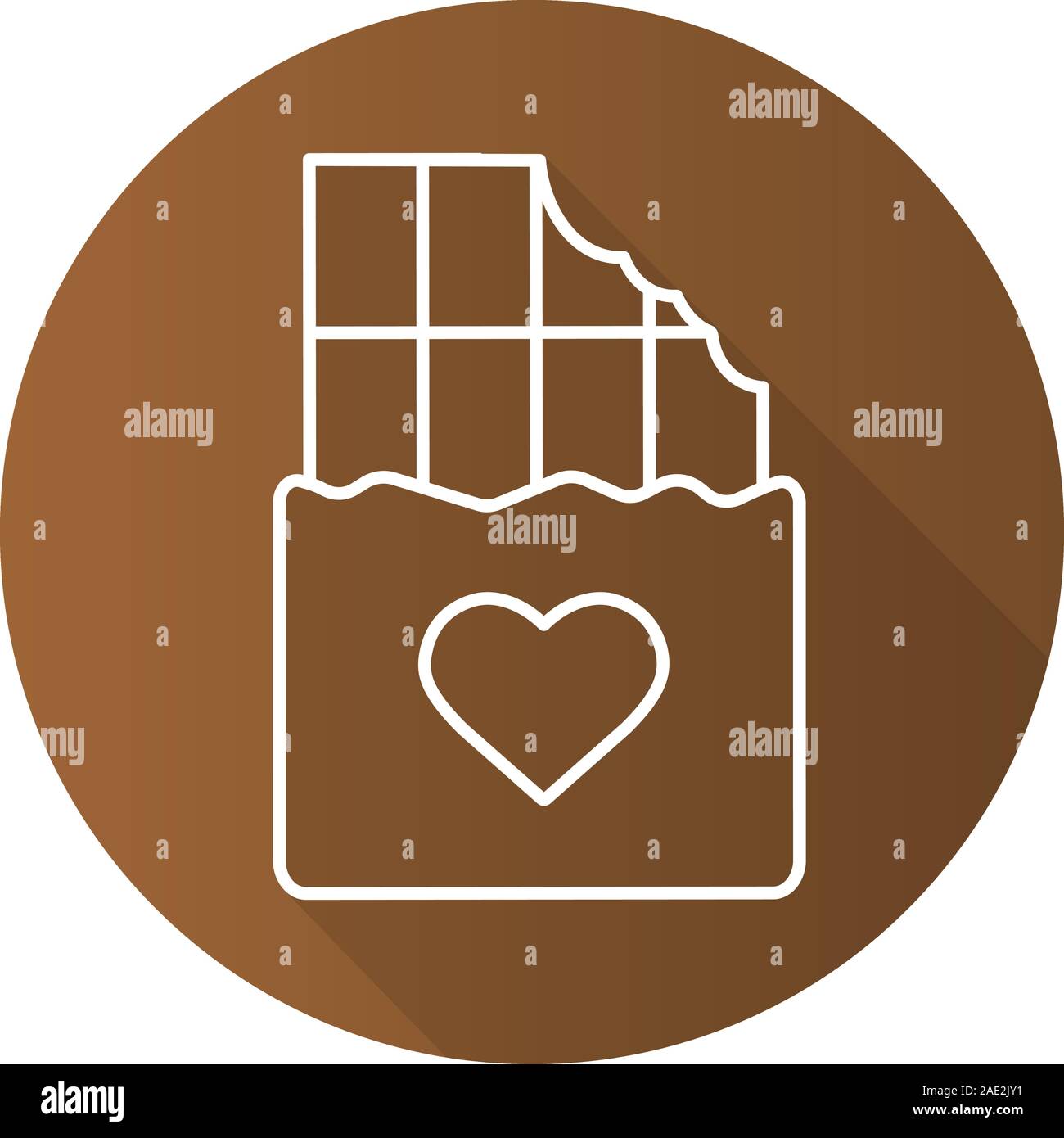 Chocolate bar flat linear long shadow icon. Bitten chocolate bar with ...