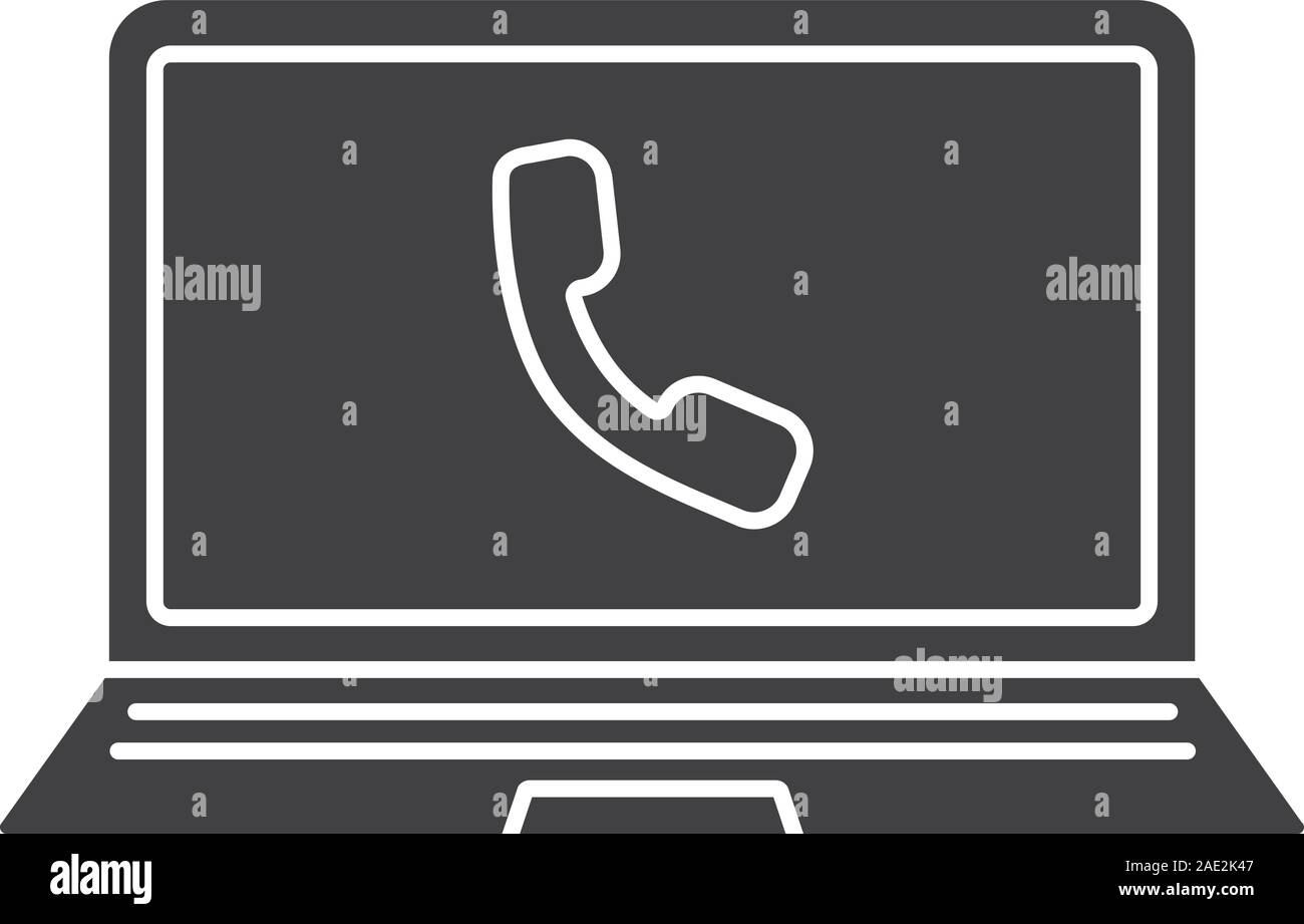 Laptop phone call glyph icon. Silhouette symbol. Laptop with handset ...