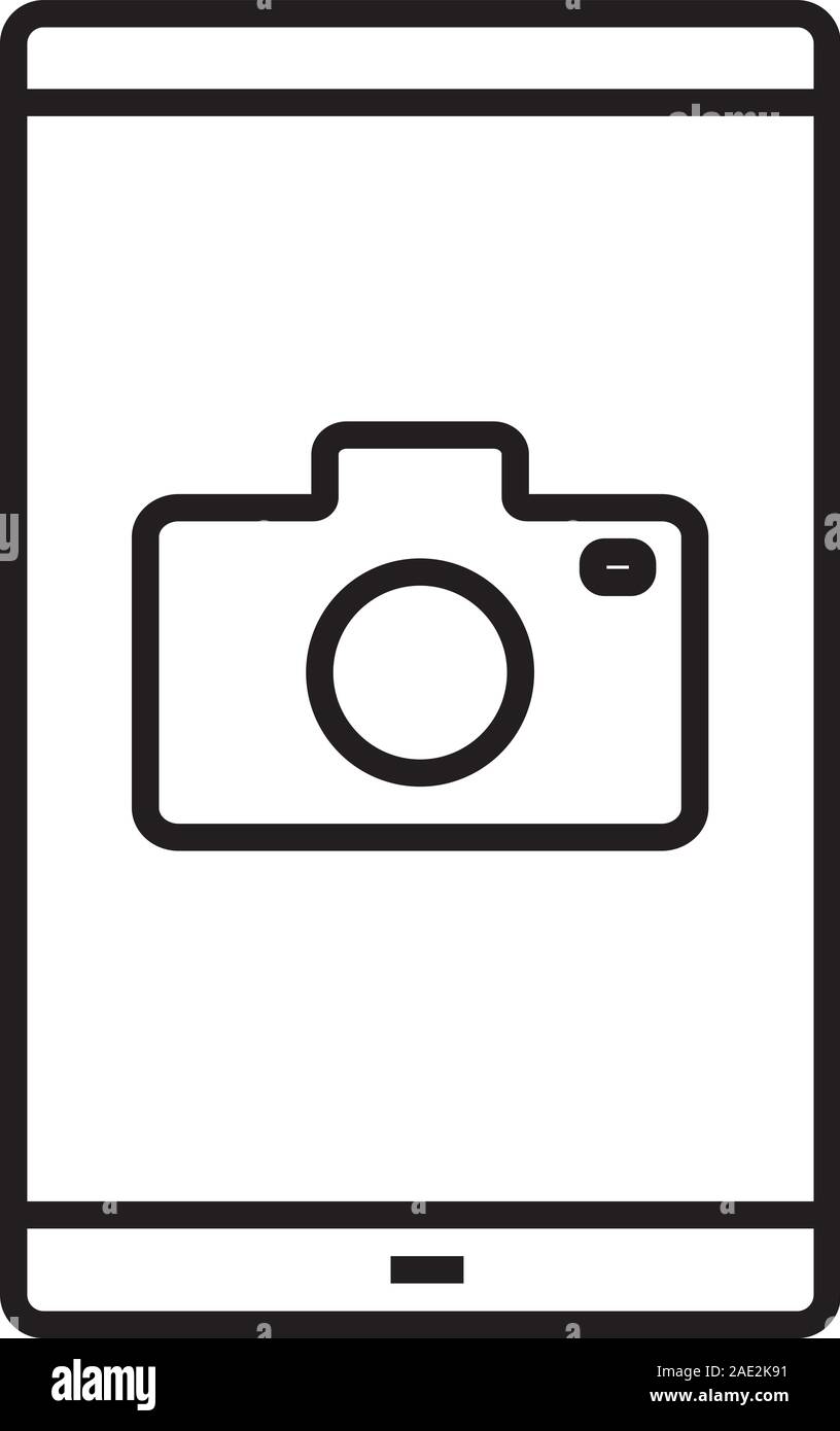 Smartphone photocamera linear icon. Thin line illustration. Smart phone ...