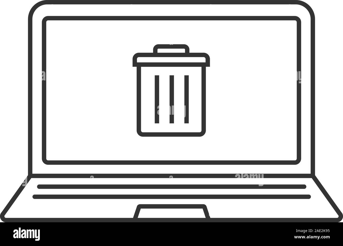 Laptop trash linear icon. Thin line illustration. Notebook with ...